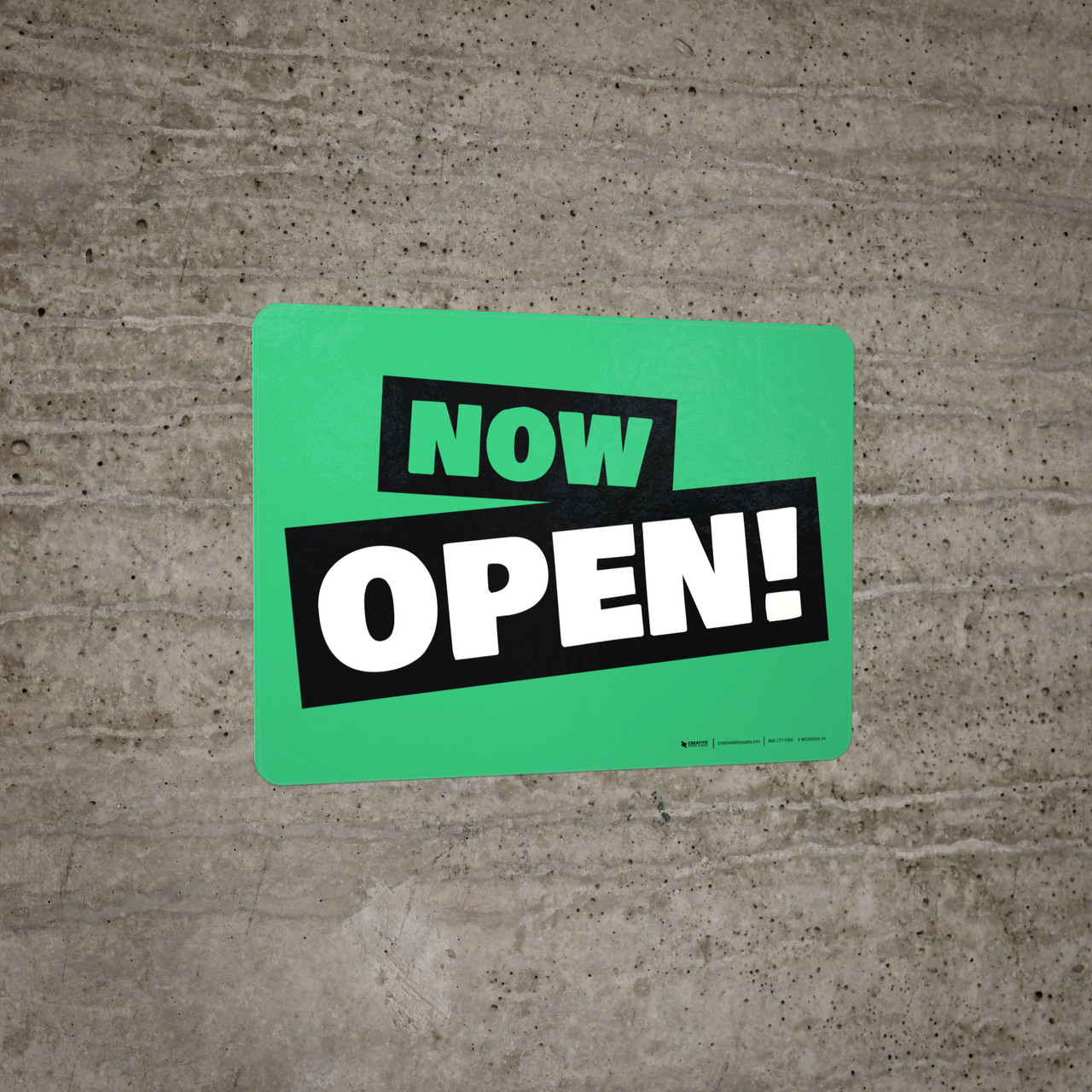 Now Open! Green/Black/White Landscape - Wall Sign | Creative Safety Supply