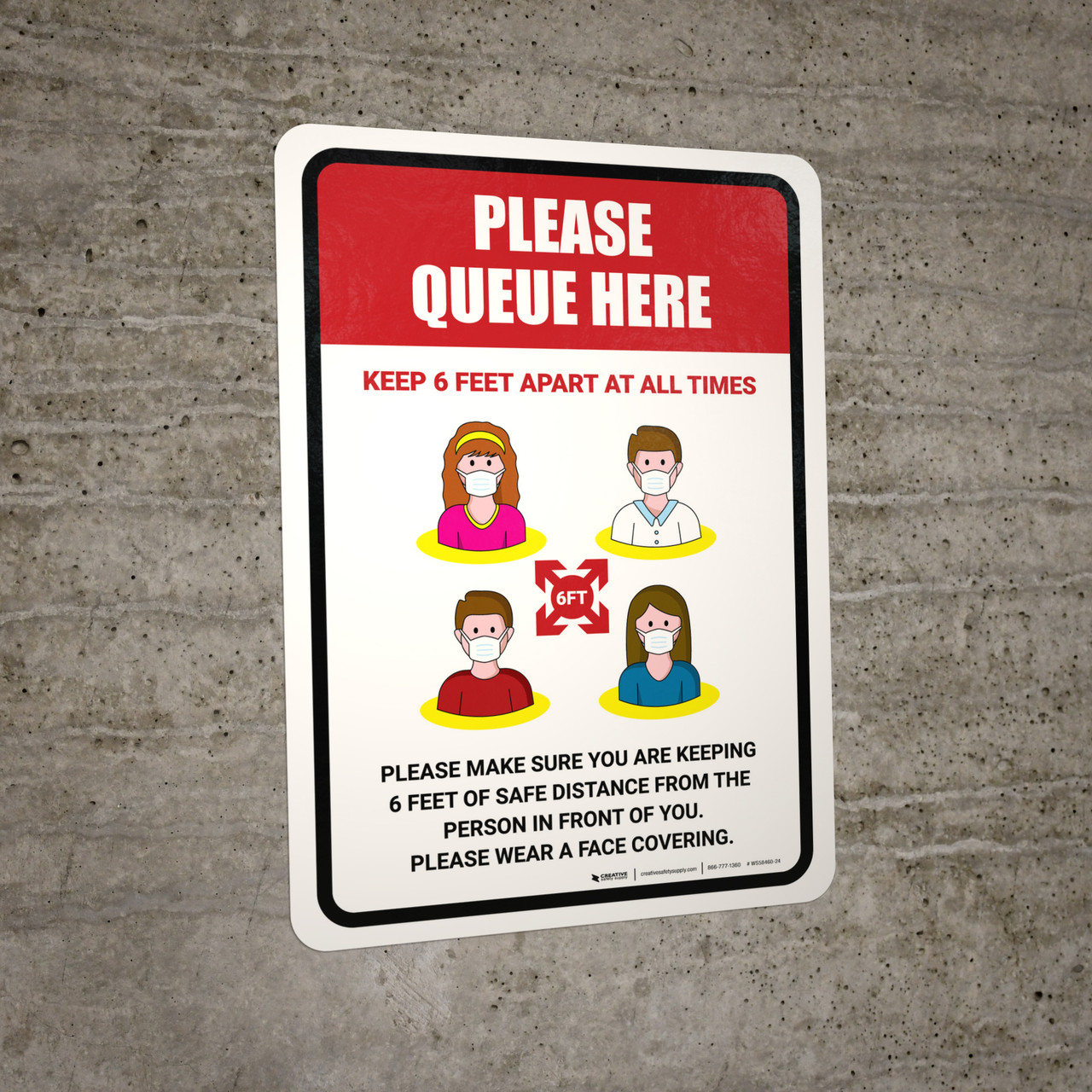 Please Queue Here with Icons Portrait - Wall Sign