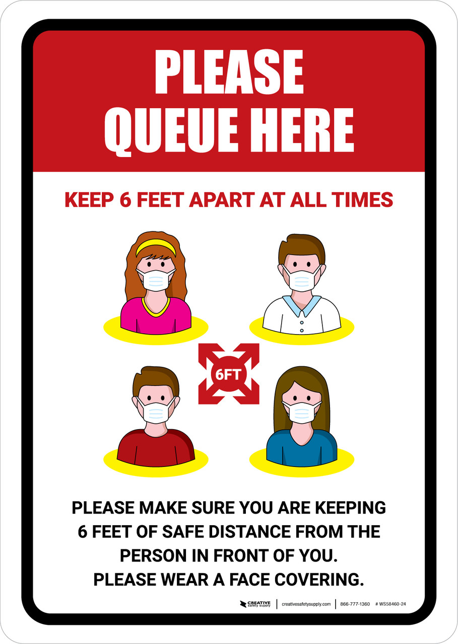 Please Queue Here with Icons Portrait - Wall Sign