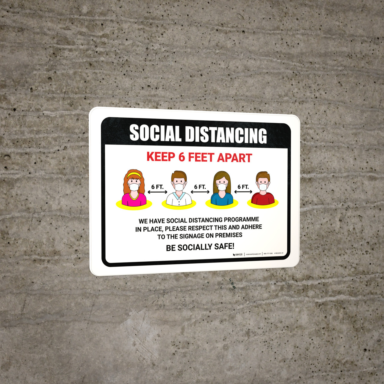 Social Distancing Keep 6 Feet Apart with Icons Landscape - Wall Sign