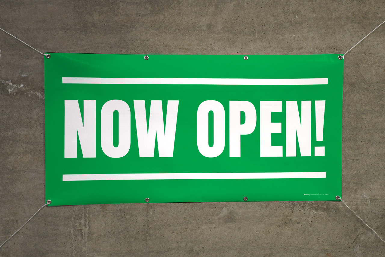 Now Open! Green White - Banner