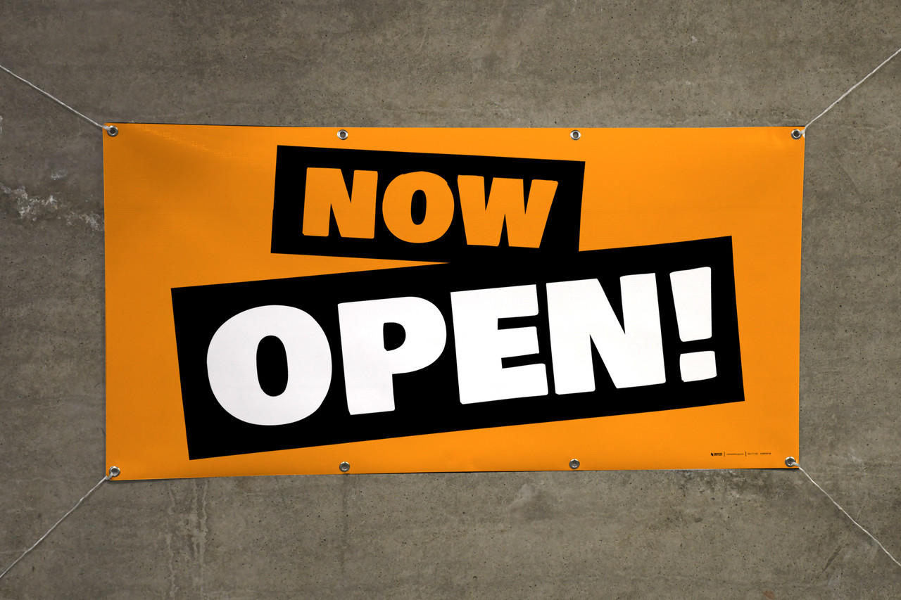 Now Open! Orange Black White - Banner | Creative Safety Supply