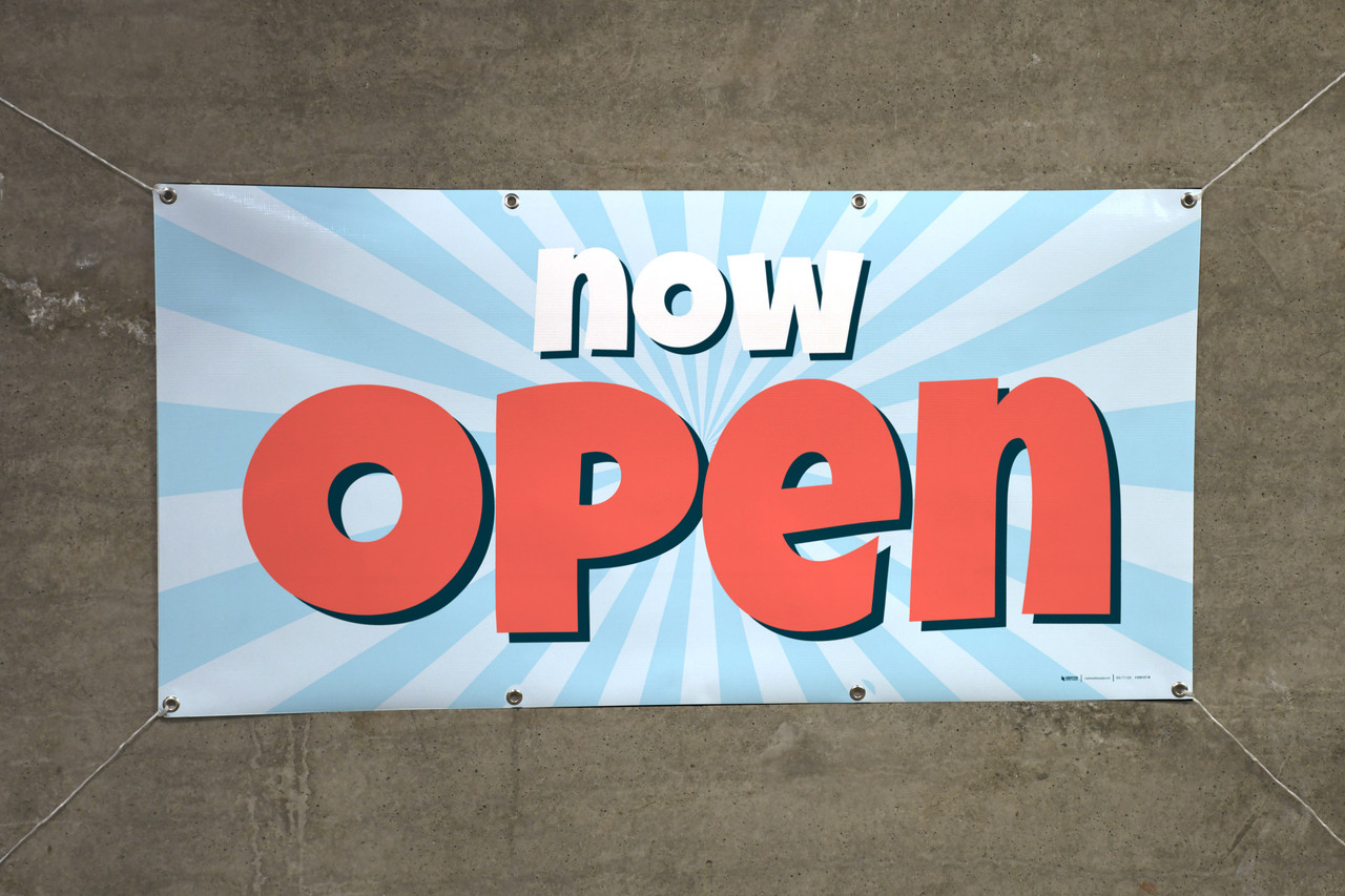Now Open Retro Blue Red - Banner