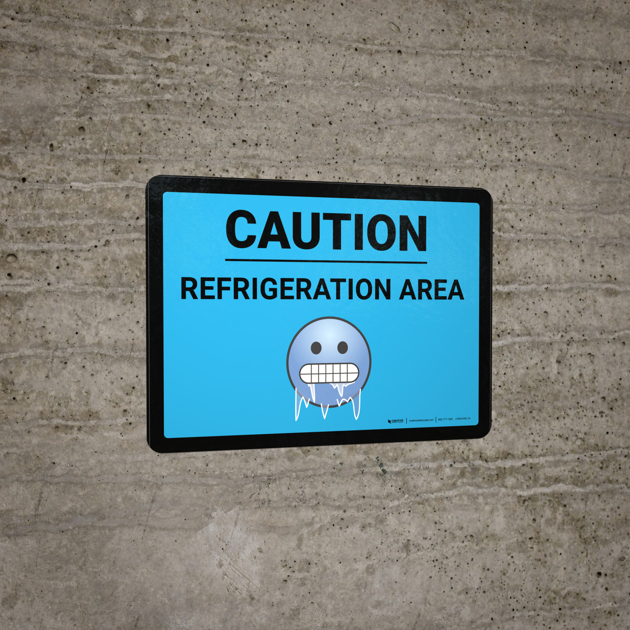 Caution Refrigeration Area with Emoji Blue Landscape - Wall Sign