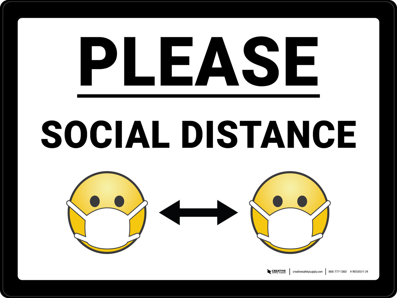 Please Social Distance with Emojis Landscape - Wall Sign