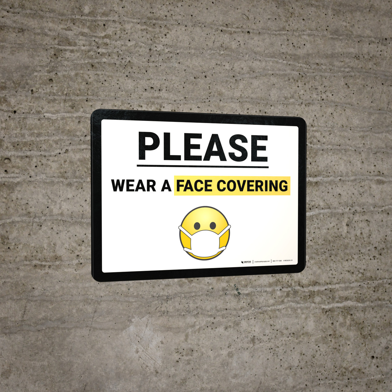 Please Wear A Face Covering Mask Emoji Landscape - Wall Sign | Creative ...