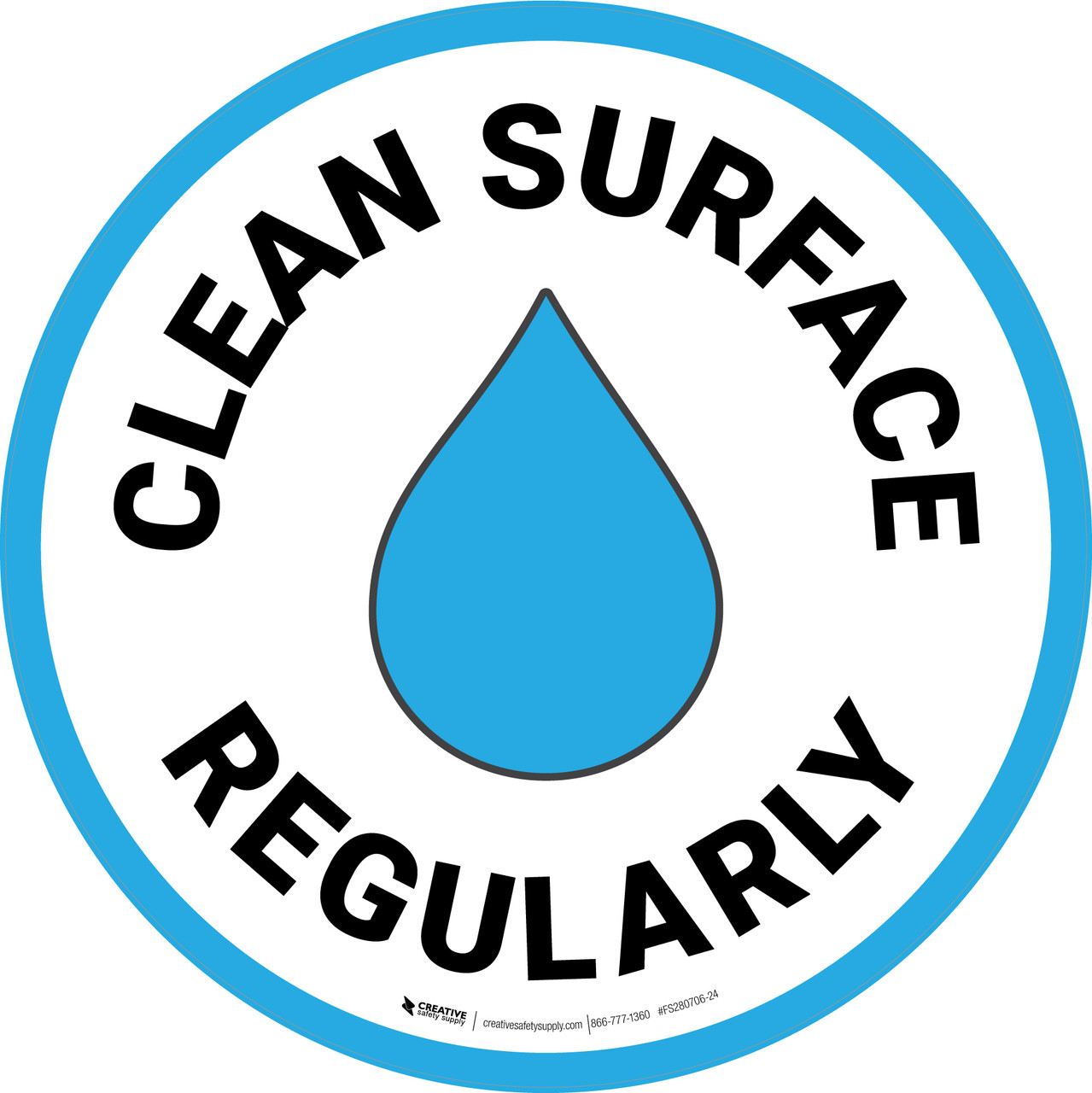Clean Surface Regularly with Emoji Blue Border Circular - Floor Sign