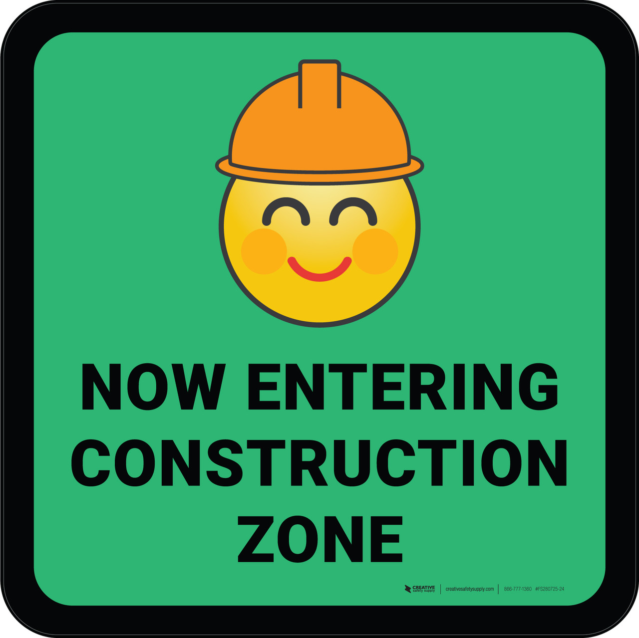 Now Entering Construction Zone with Emoji Green Square - Floor Sign ...