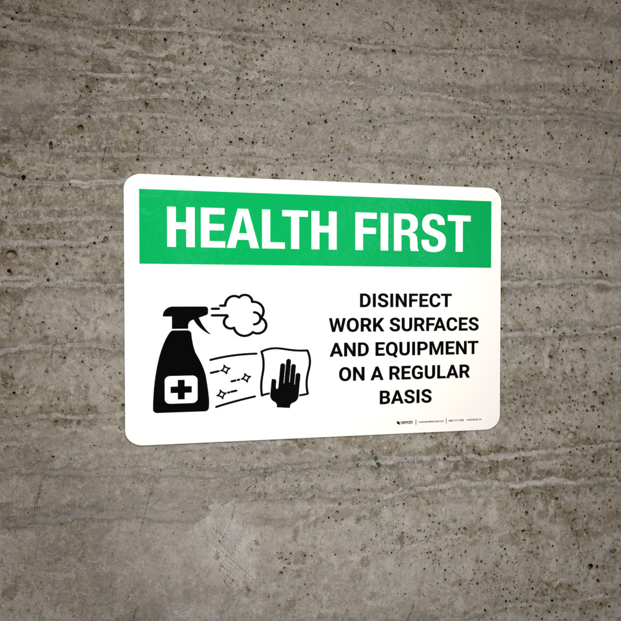 Health First: Disinfect Work Surfaces with Icon Landscape - Wall Sign