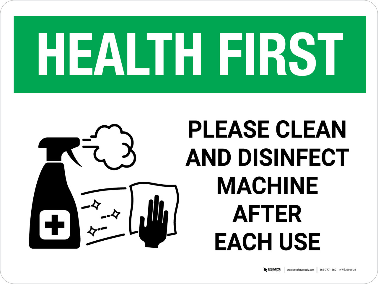 Health First: Please Clean And Disinfect Machine with Icon Landscape ...