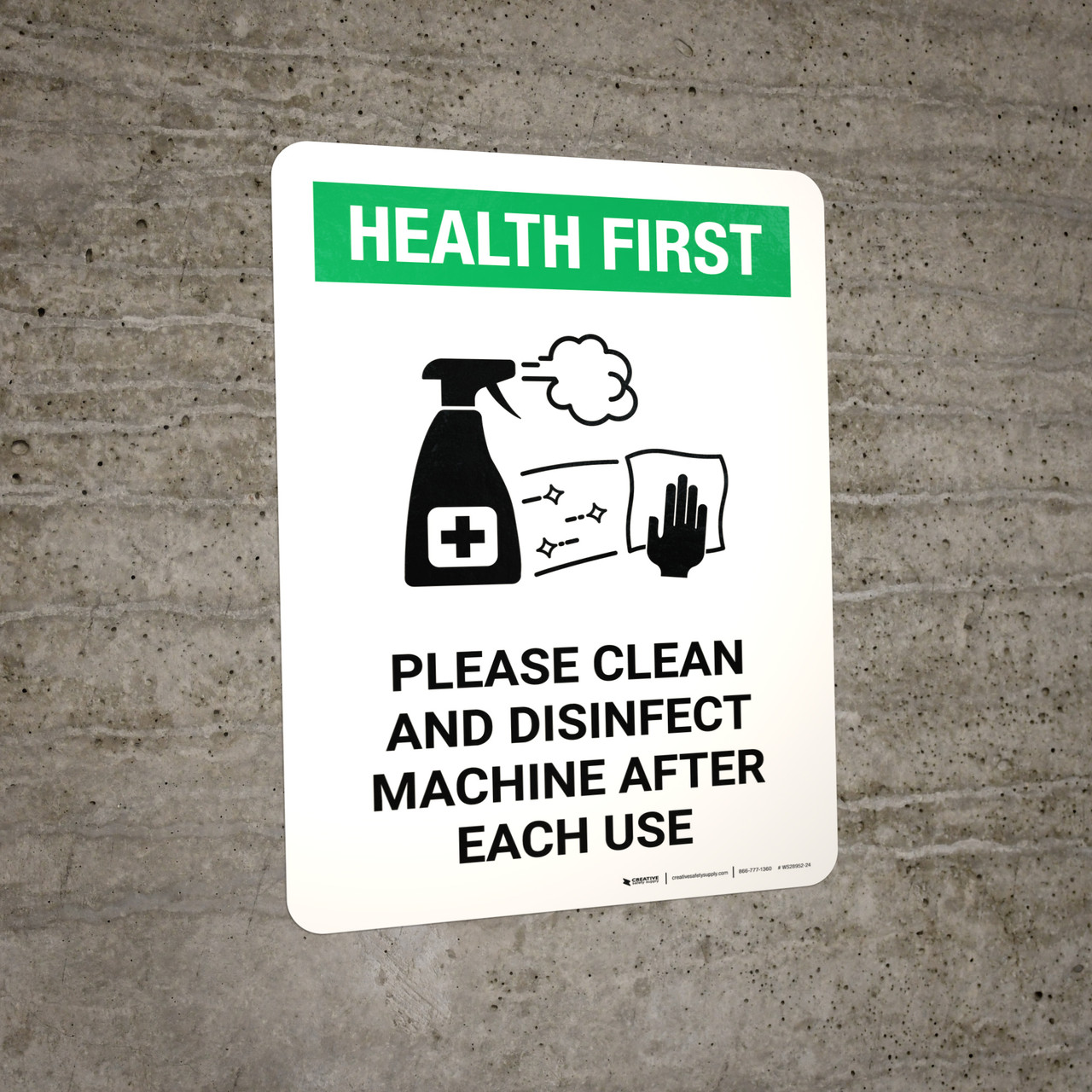 Health First: Please Clean And Disinfect Machine with Icon Portrait ...