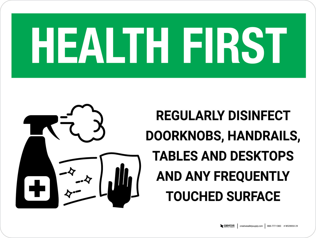 Health First: Regularly Disinfect Surfaces with Icon Landscape - Wall Sign