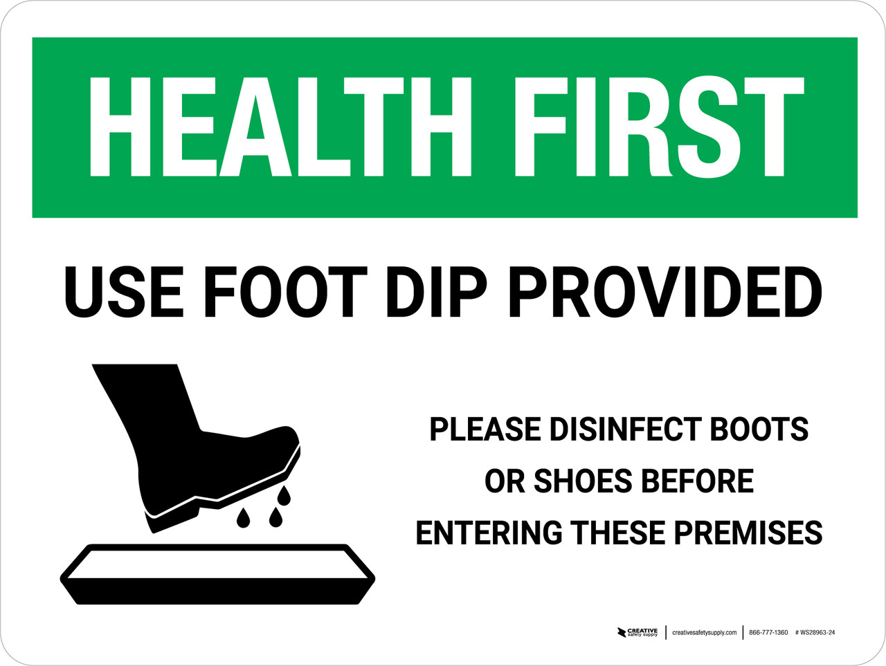 Health First: Use Foot Dip with Icon Landscape - Wall Sign