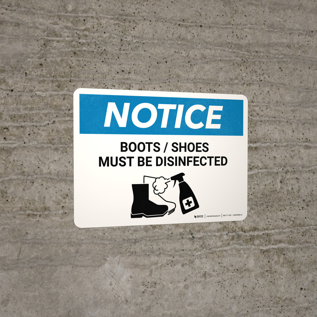 Notice: Boots/Shoes Must Be Disinfected with Icon Landscape - Wall Sign
