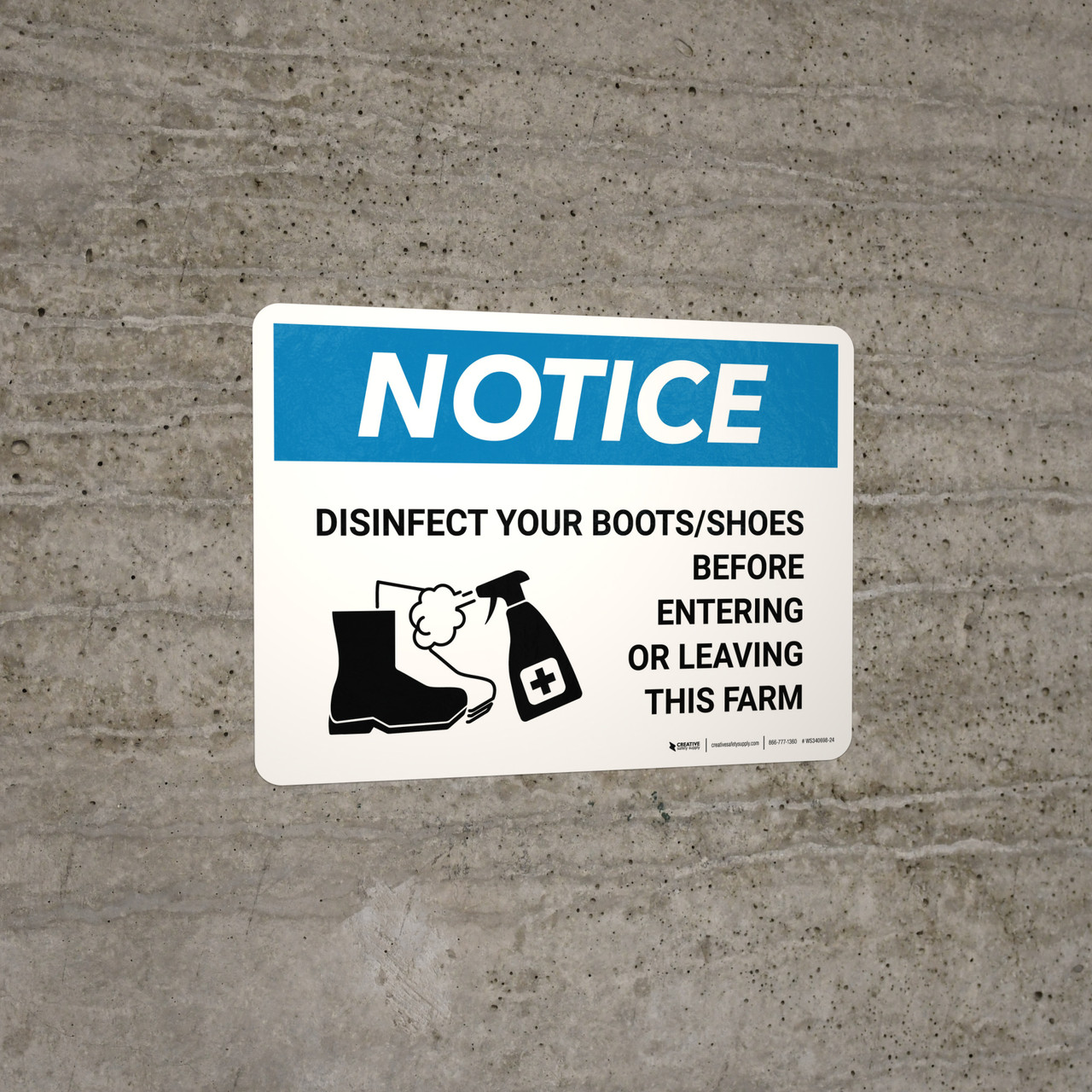 Notice: Disinfect Boots/Shoes Farm with Icon Landscape - Wall Sign