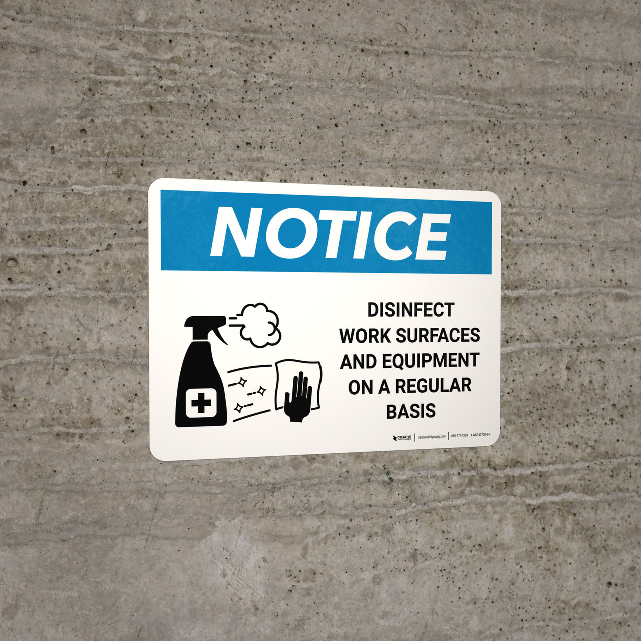 Notice: Disinfect Work Surfaces with Icon Landscape - Wall Sign