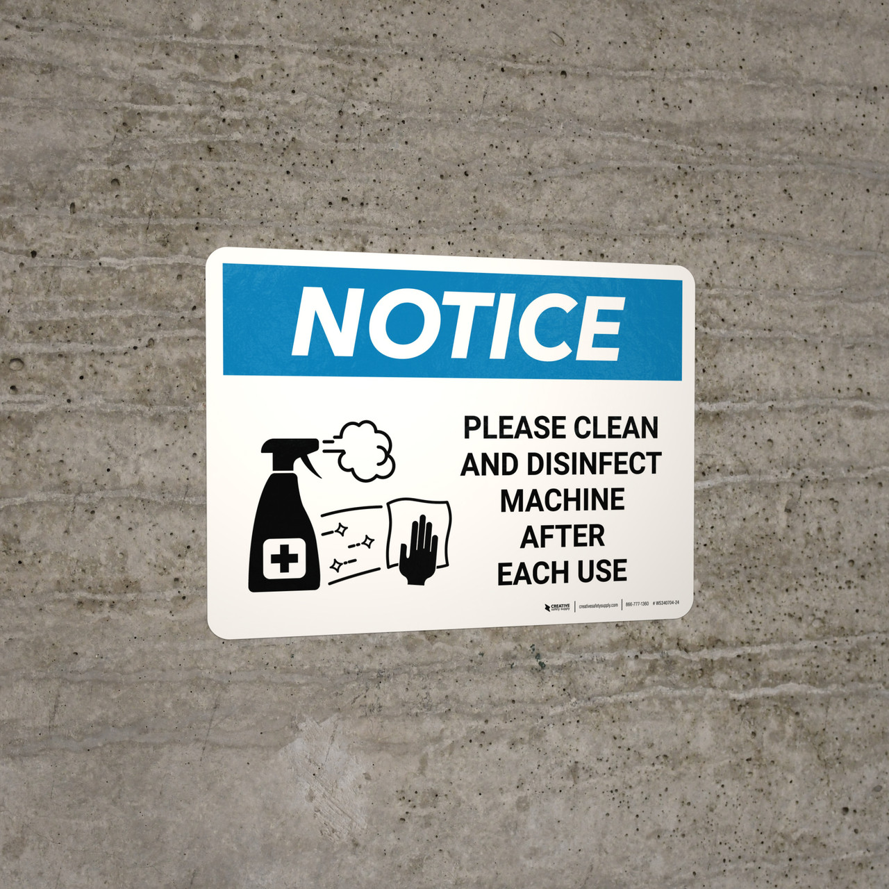 Notice: Please Clean And Disinfect Machine with Icon Landscape - Wall Sign