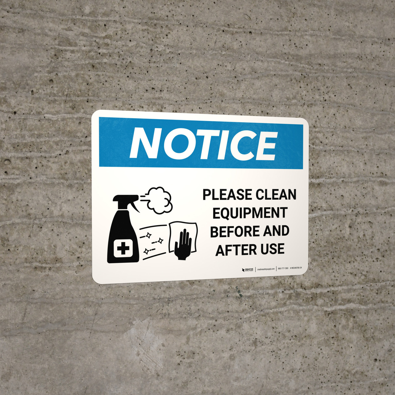 Notice: Please Clean Equipment with Icon Landscape - Wall Sign