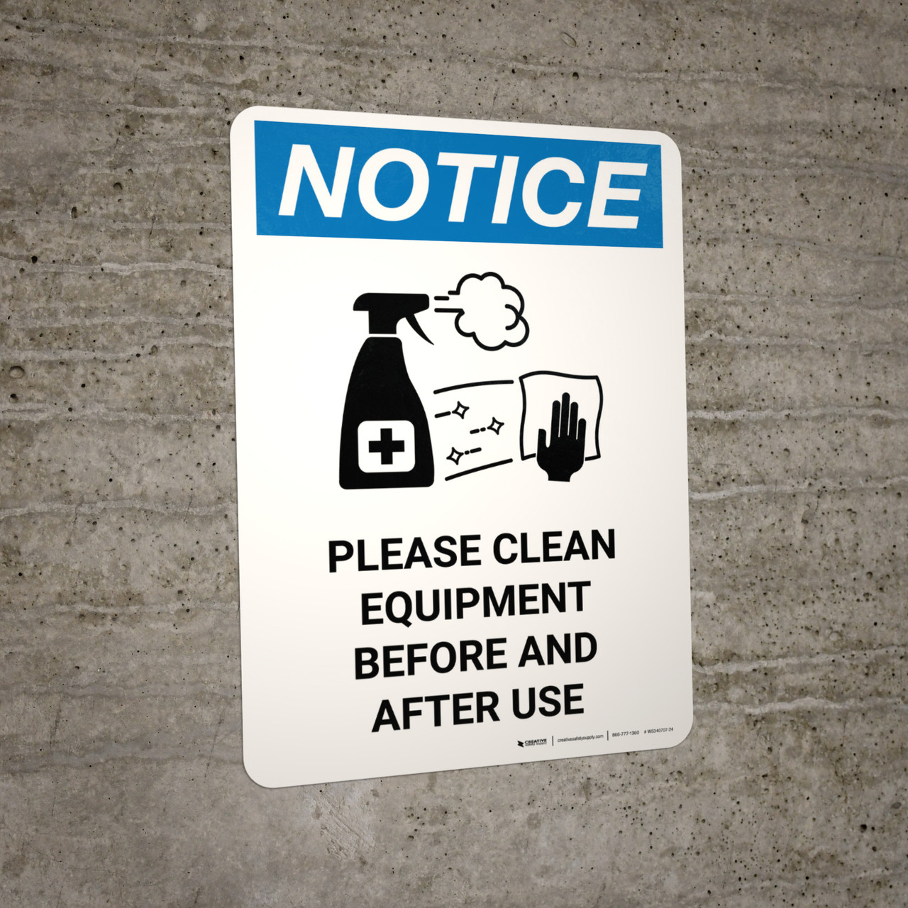 Notice: Please Clean Equipment with Icon Portrait - Wall Sign