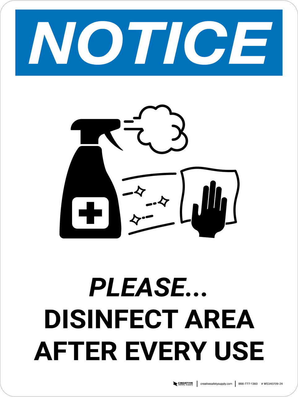 Notice: Please Disinfect Area with Icon Portrait - Wall Sign | Creative ...