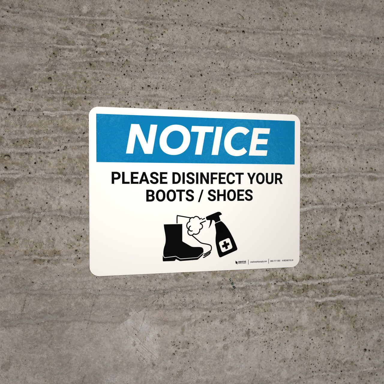 Notice: Please Disinfect Boots/Shoes with Icon Landscape - Wall Sign ...