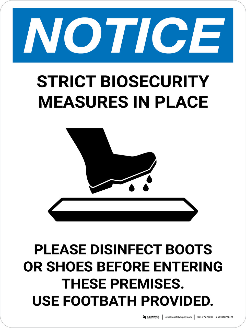 Notice: Strict Biosecurity Measures In Place with Icon Portrait - Wall Sign