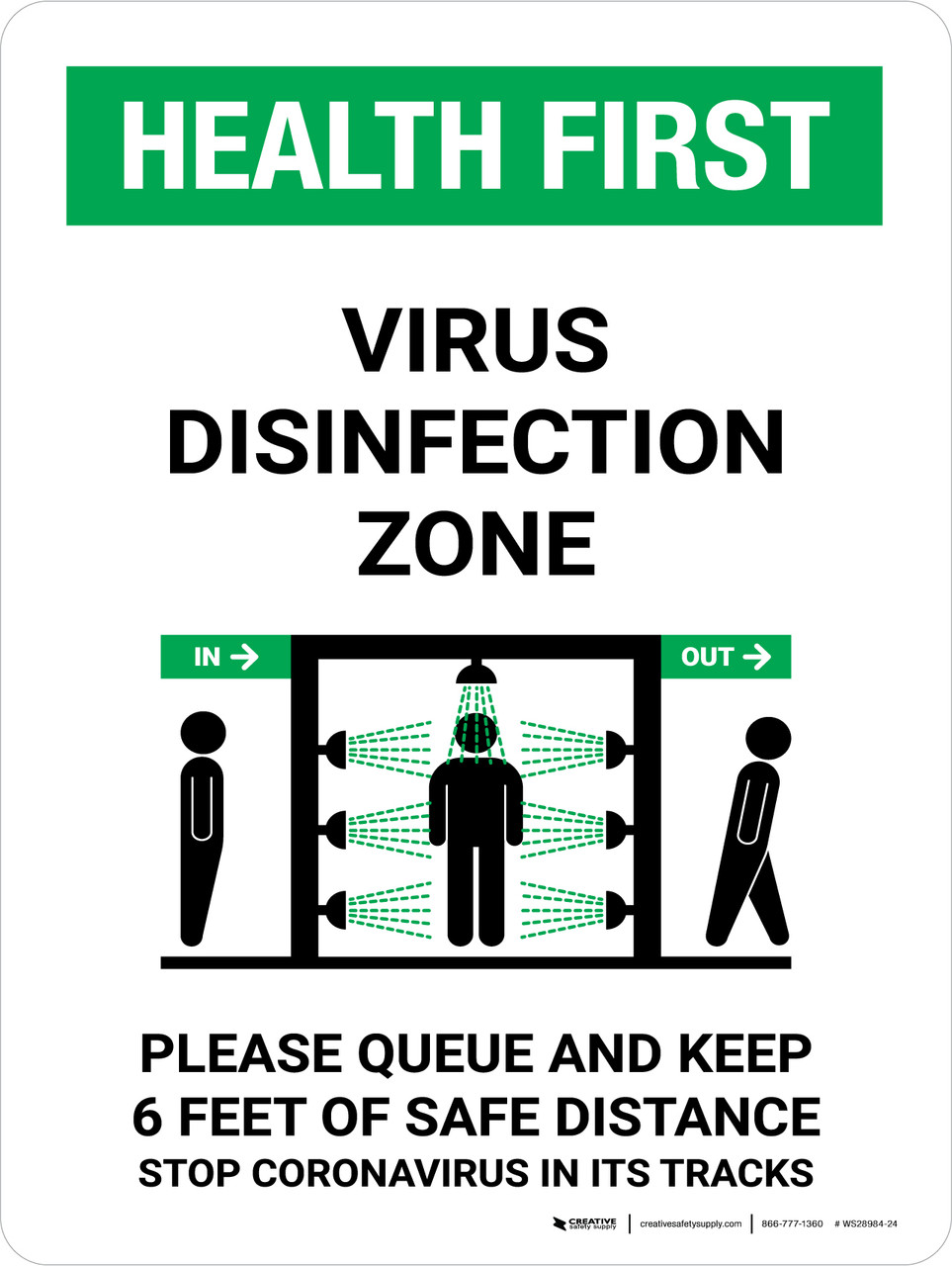Health First: Virus Disinfection Zone with Icon Portrait - Wall Sign ...