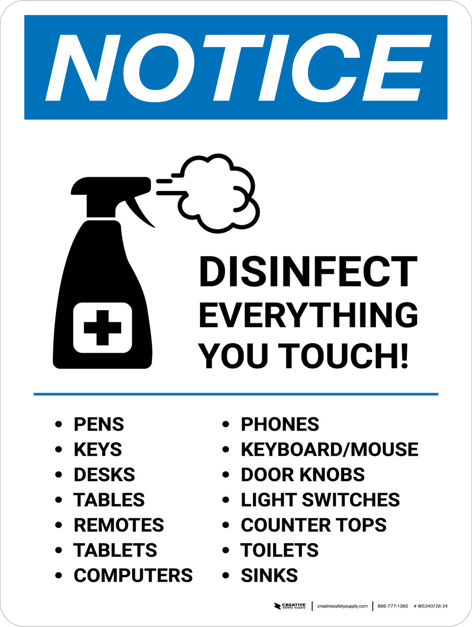 Notice: Disinfect Everything You Touch with Icon Portrait - Wall Sign