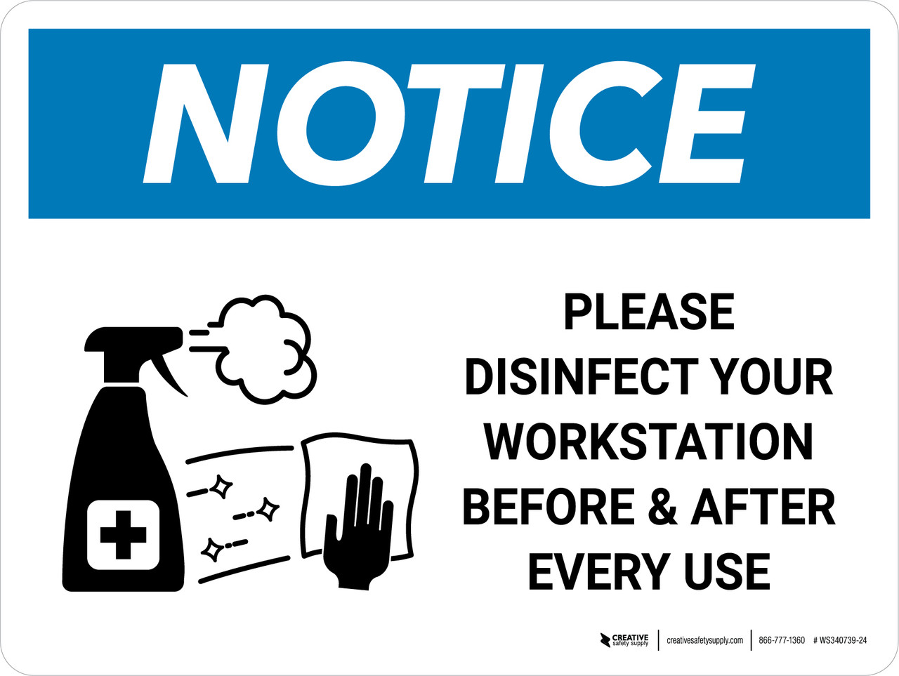Notice: Please Disinfect Your Workstation with Icon Landscape - Wall ...