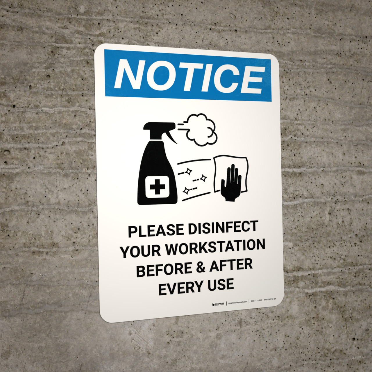 Notice: Please Disinfect Your Workstation with Icon Portrait - Wall ...