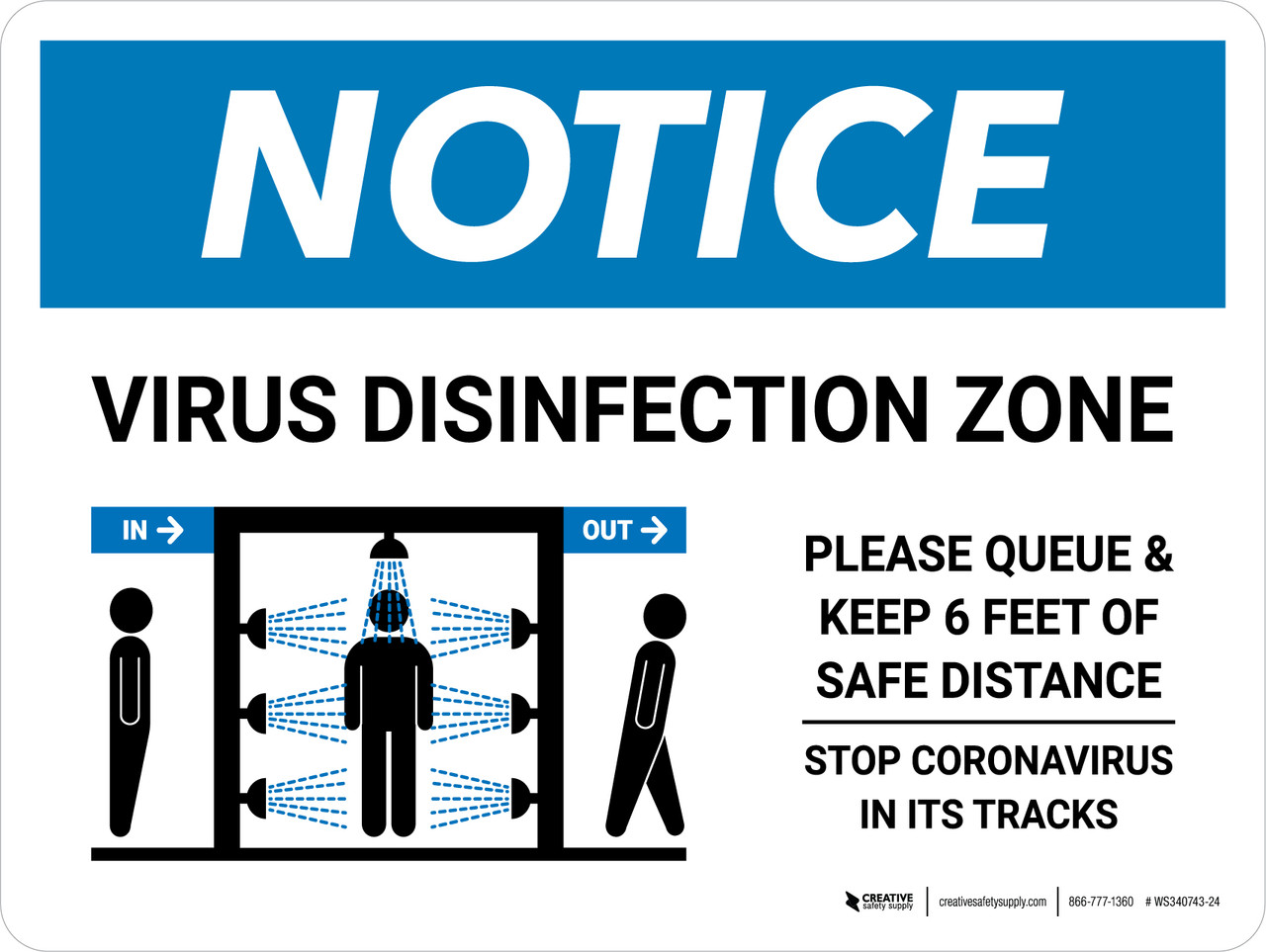Notice: Virus Disinfection Zone with Icon Landscape - Wall Sign