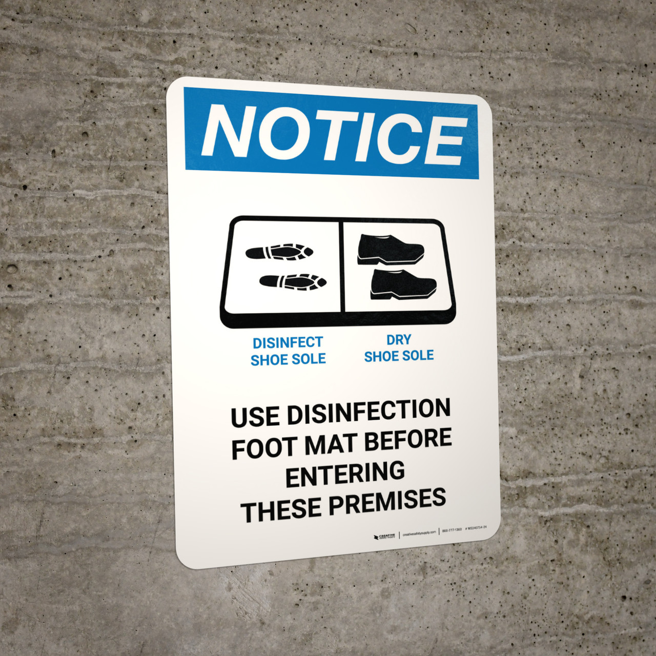 Notice Use Disinfection Foot Mat Before Entering with Icon Portrait ...