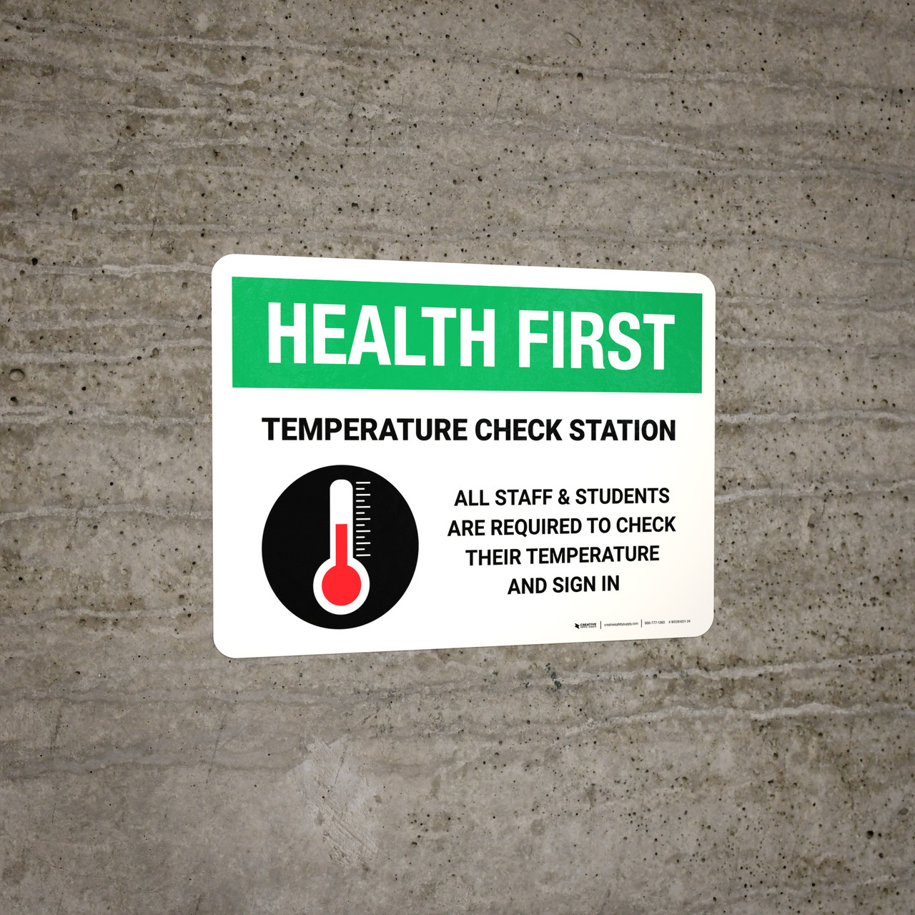 Health First: Temperature Check Station Students with Icon Landscape ...