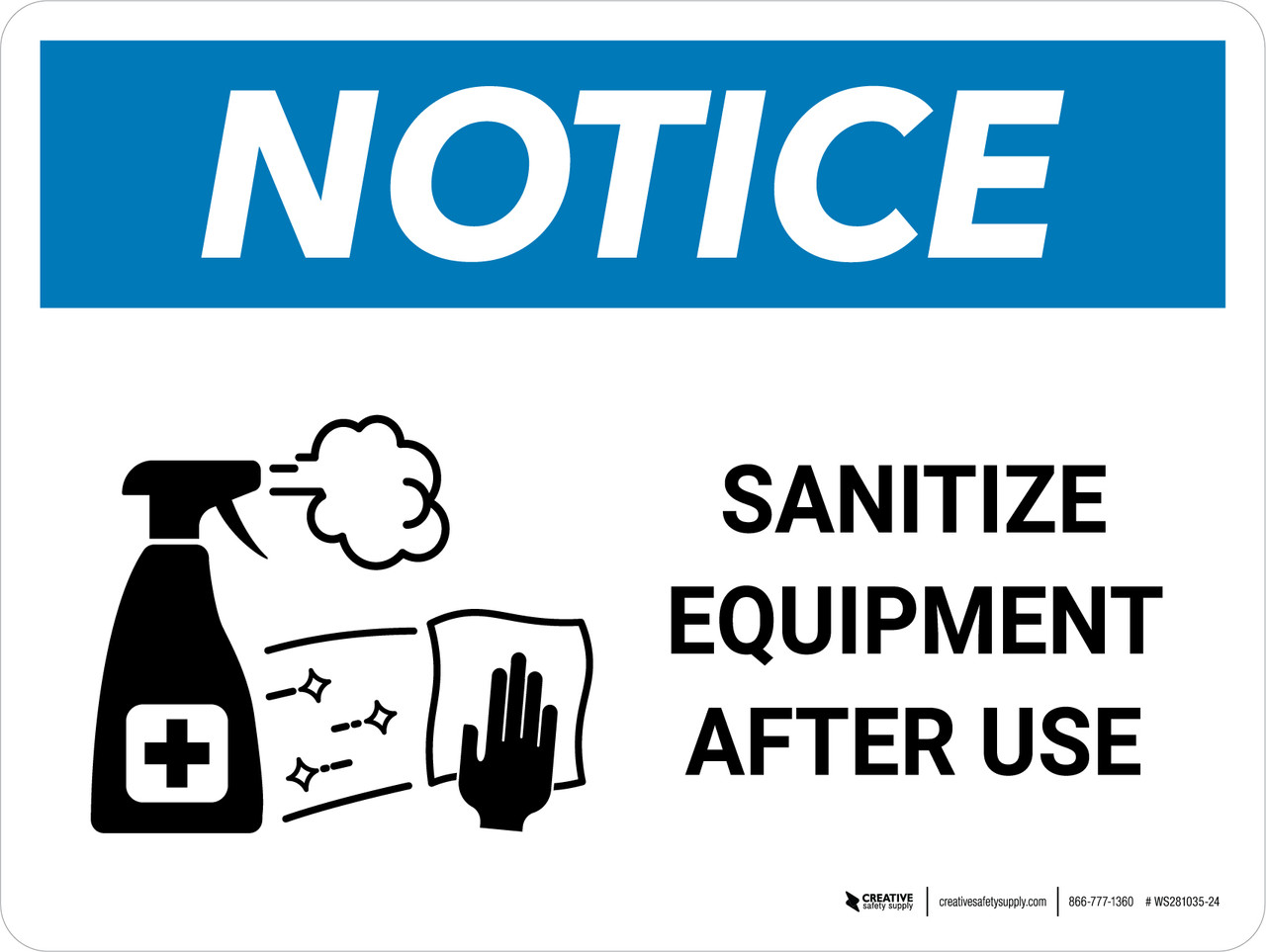 Notice: Sanitize Equipment After Use with Icon Landscape - Wall Sign ...