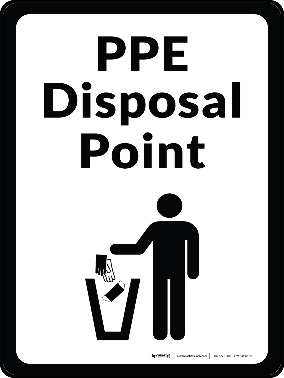 PPE Disposal Point with Icon Portrait - Wall Sign