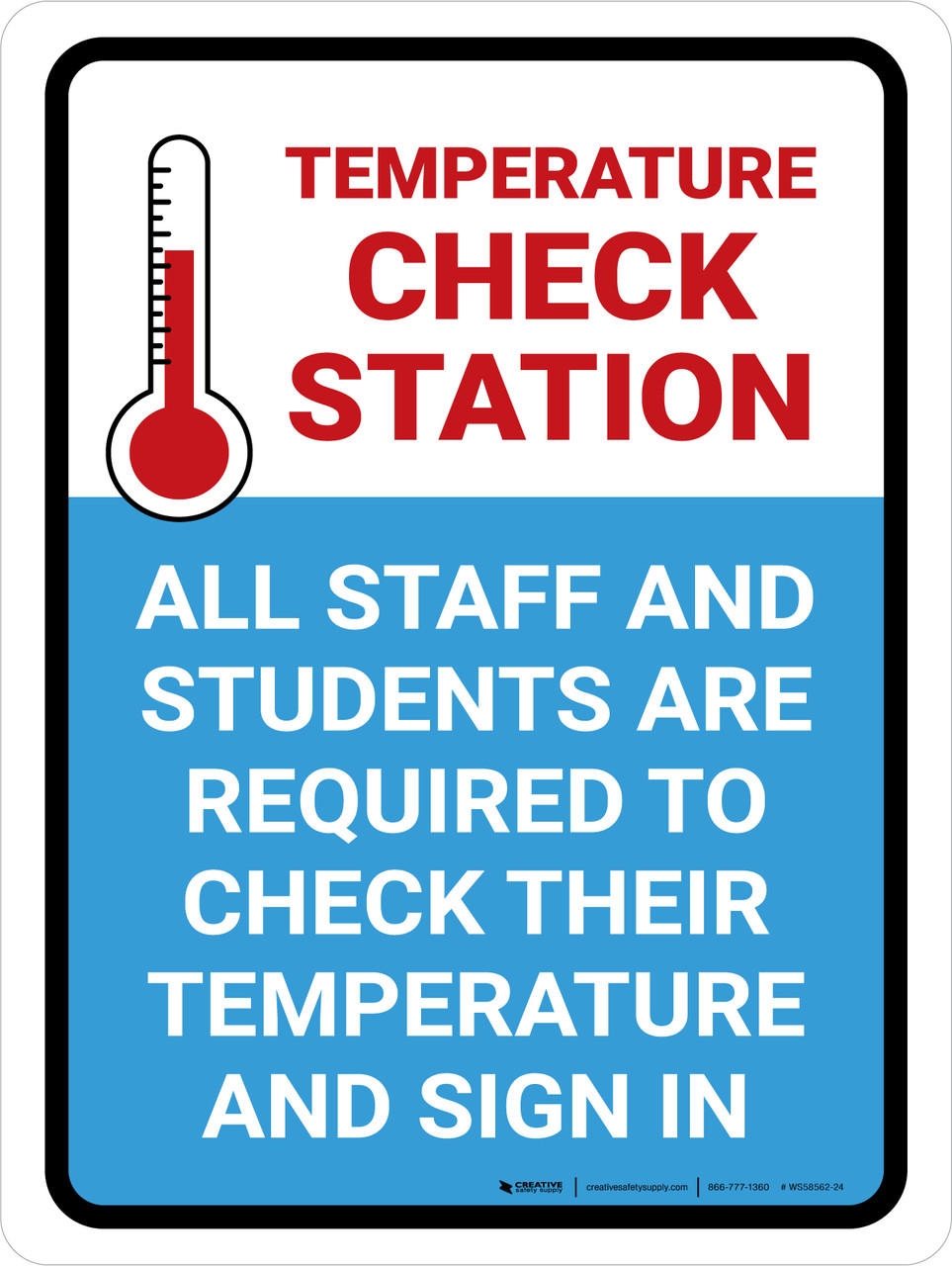 Temperature Check Station Students with Icon Portrait - Wall Sign