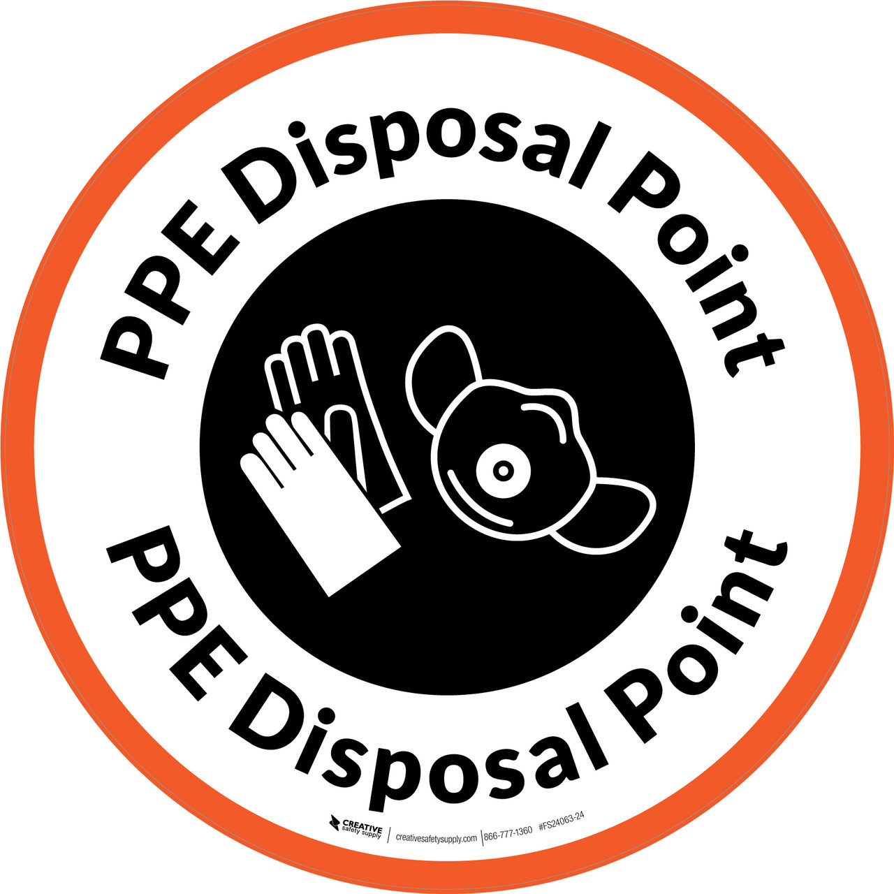 PPE Disposal Point with Icons Orange Border Circular - Floor Sign ...