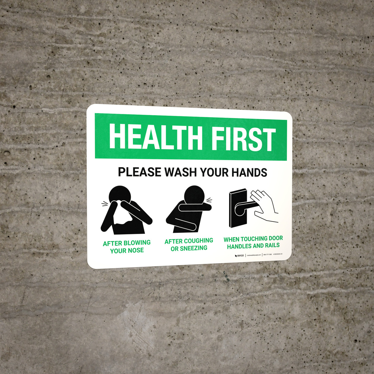 Health First: Please Wash Your Hands with Icons Landscape - Wall Sign