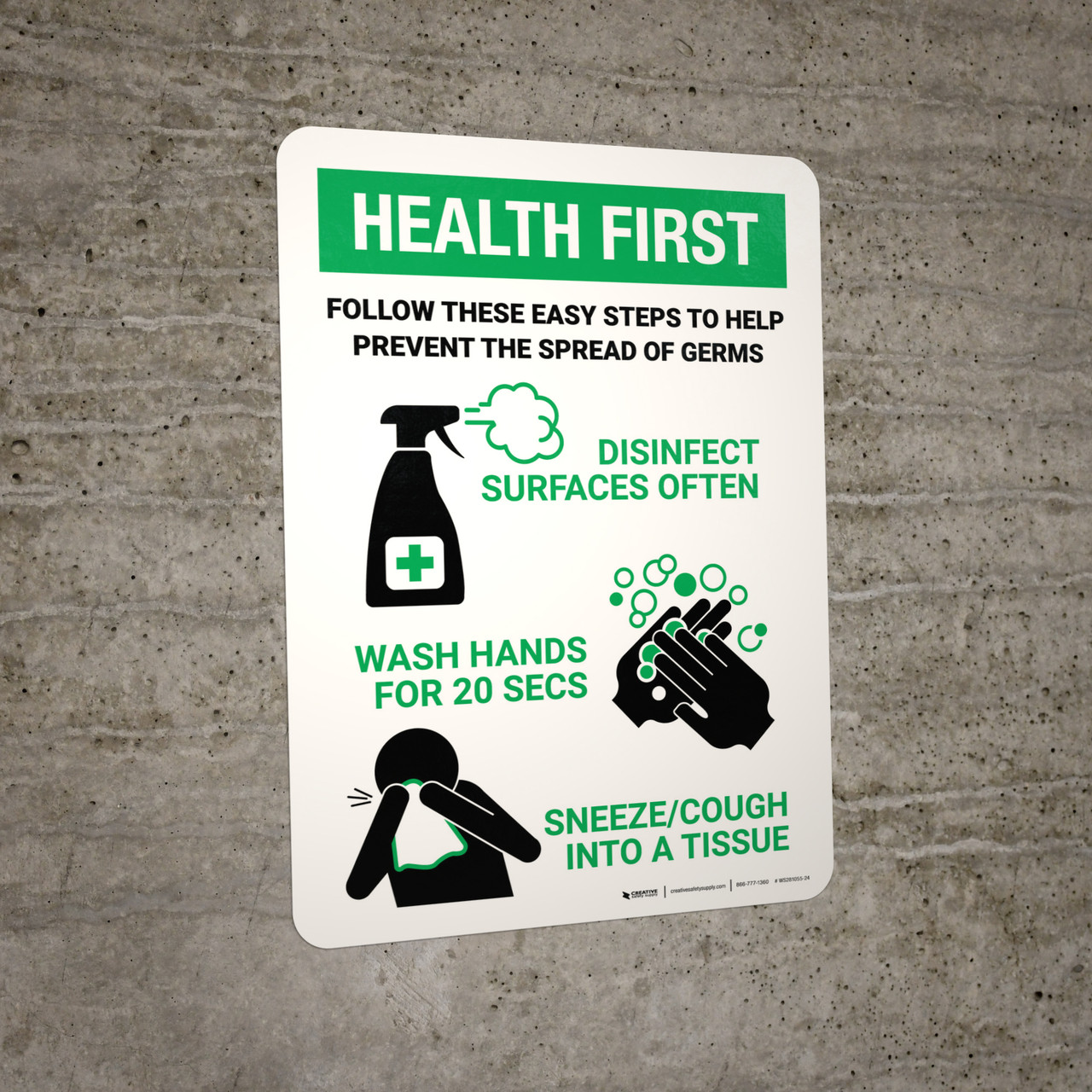Health First: Steps To Prevent Spread Of Germs with Icons Portrait ...
