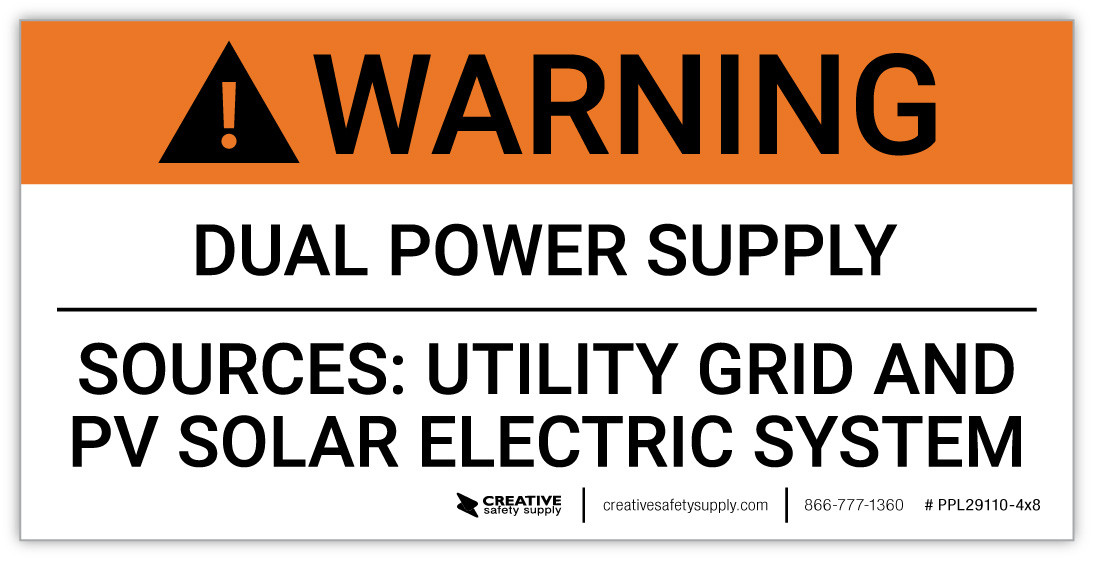 Warning: Dual Power Supply - Arc Flash Label | Creative Safety Supply