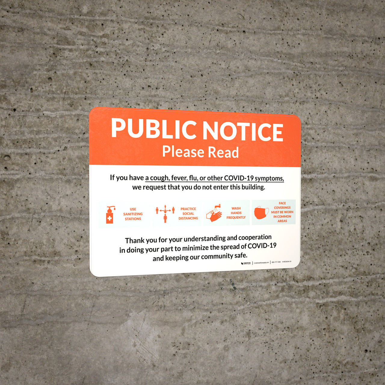 Public Notice: COVID-19 with Icons Orange Landscape - Wall Sign