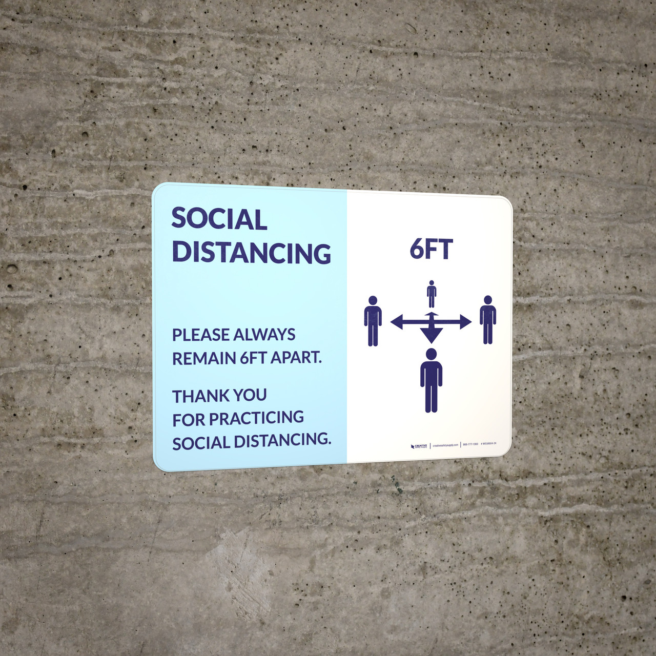 Social Distancing 6Ft with Icon Blue Landscape - Wall Sign