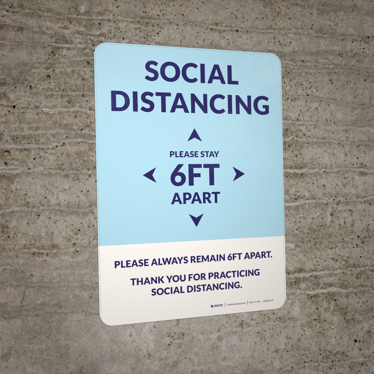 Social Distancing Please Stay 6Ft Apart Blue Portrait - Wall Sign