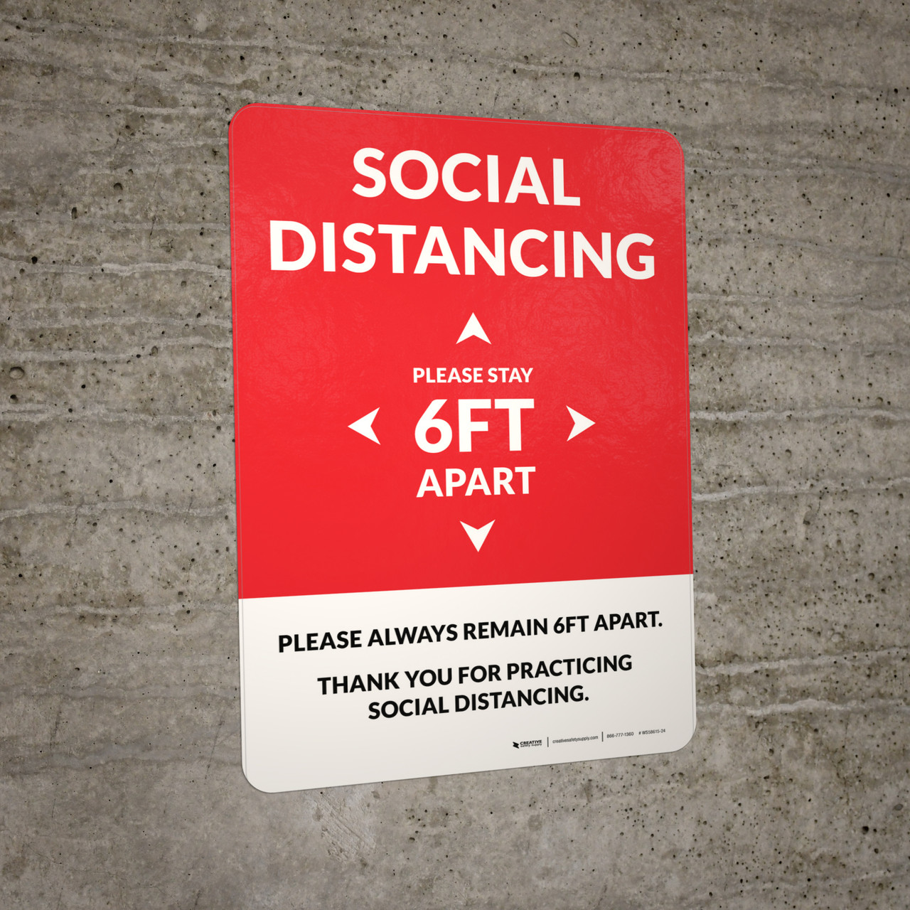 Social Distancing Please Stay 6Ft Apart Red Portrait - Wall Sign
