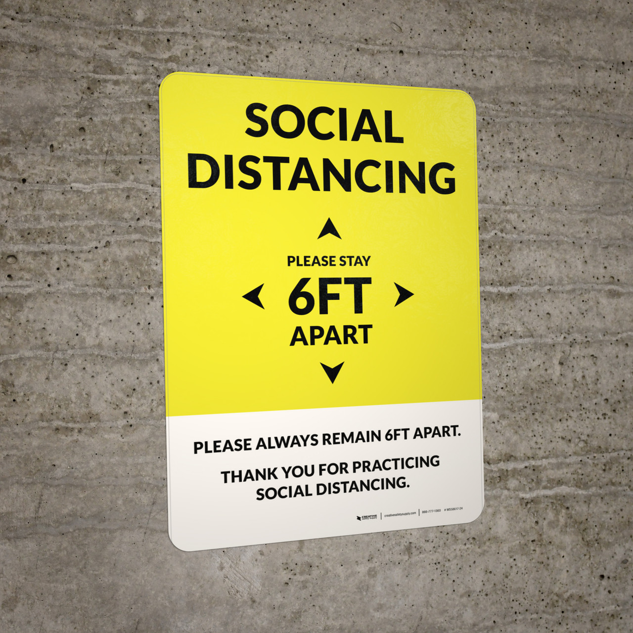 Social Distancing Please Stay 6Ft Apart Yellow Portrait - Wall Sign