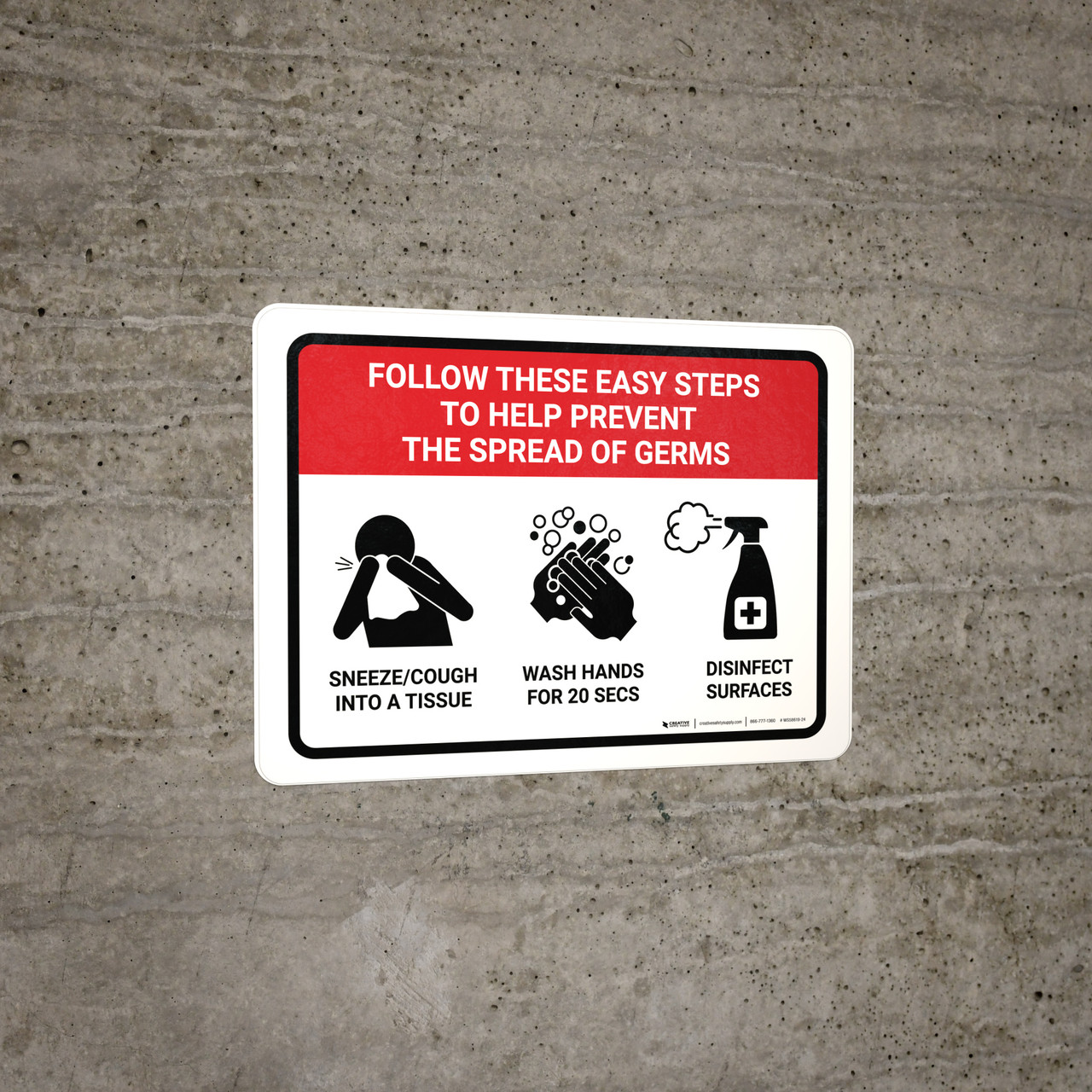 Steps to Prevent Spread of Germs with Icons Landscape - Wall Sign