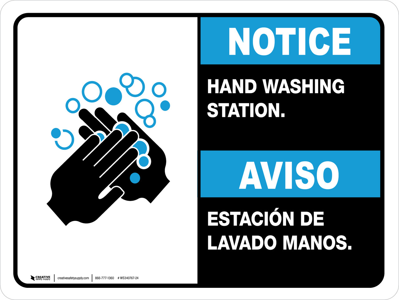 Notice Hand Washing Station Bilingual with Icon ANSI Landscape - Wall ...