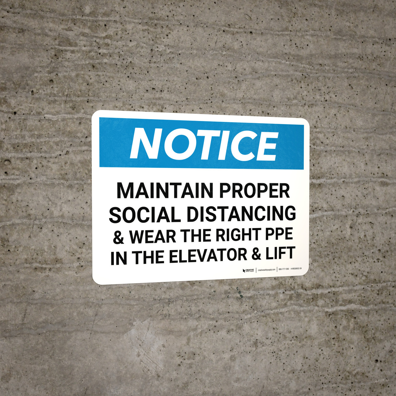 Notice: Social Distancing & PPE In Elevator Landscape - Wall Sign