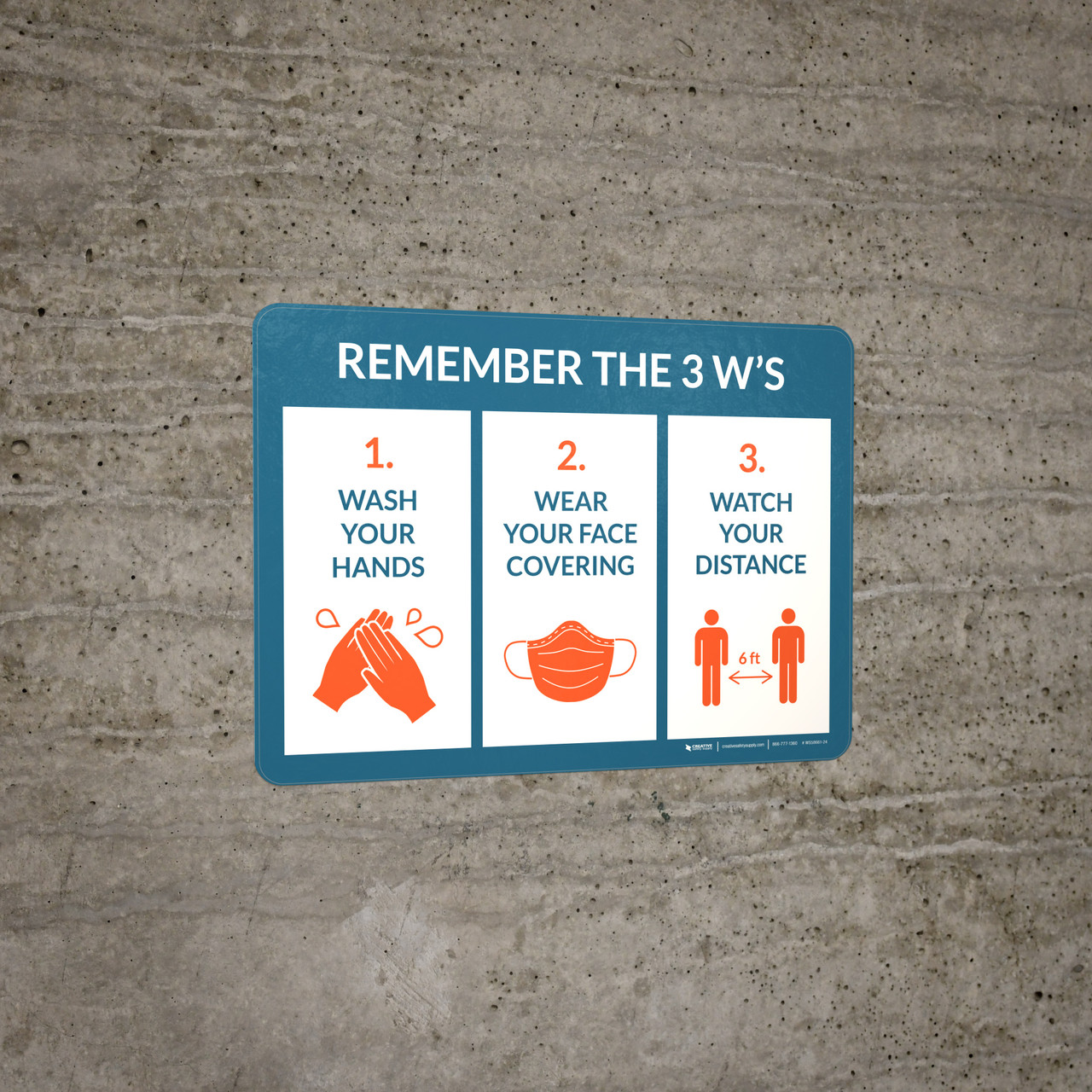 Remember the 3 W's with Icons Dark Blue Orange Landscape - Wall Sign