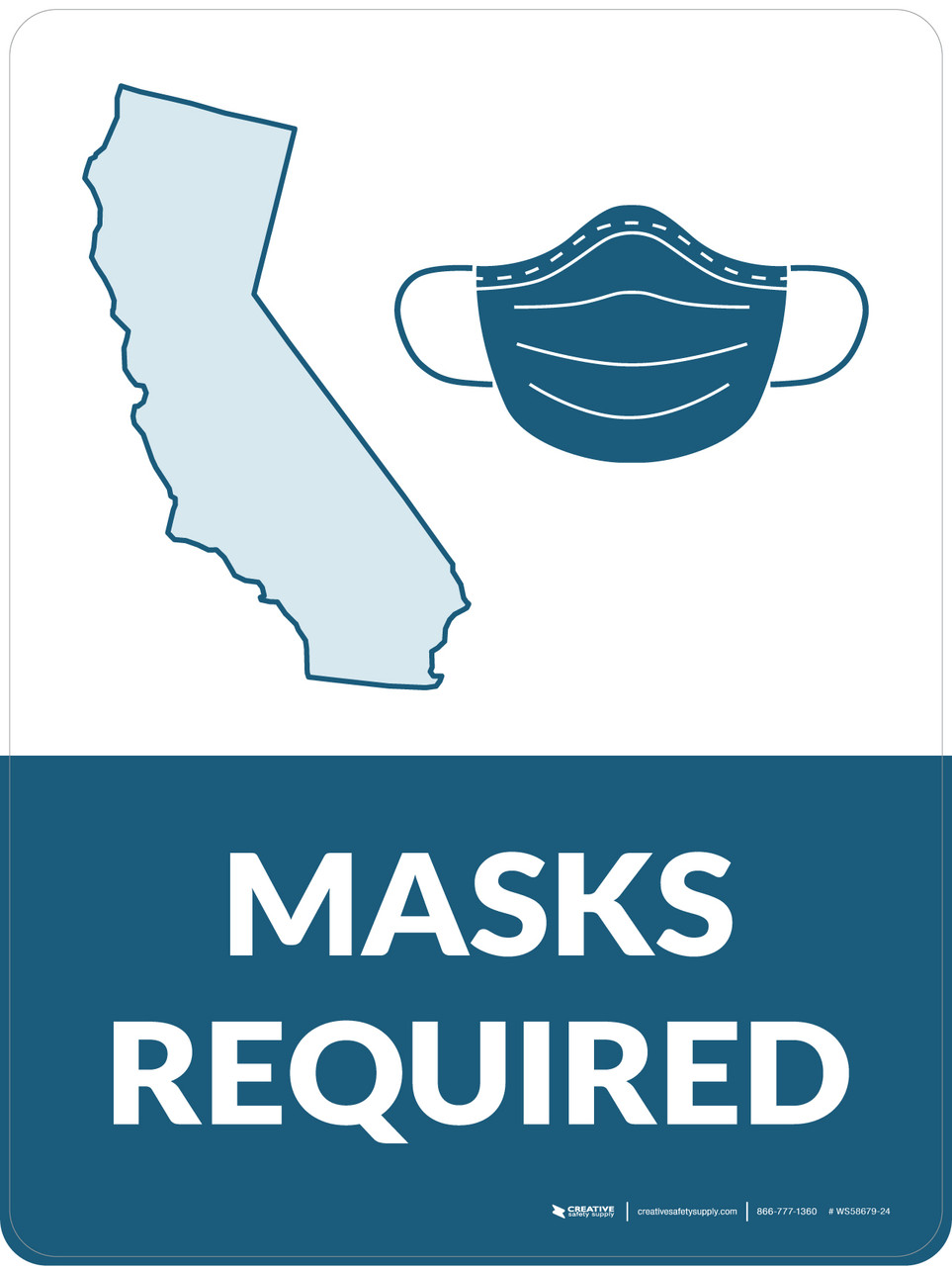 Masks Required - California State Outline Portrait - Wall Sign